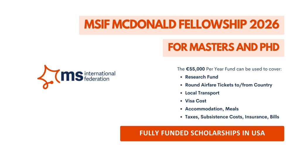 Fully Funded MSIF McDonald Fellowship 2026 for Masters and PhD