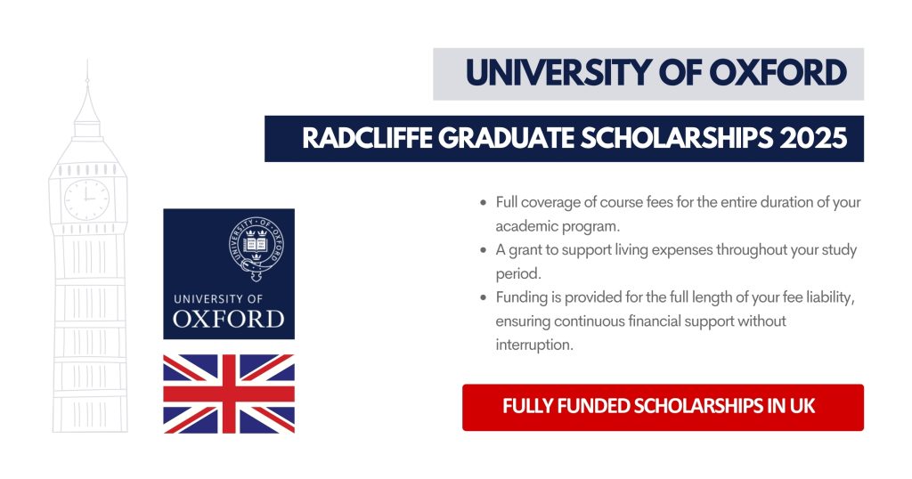 University of Oxford Radcliffe Graduate Scholarships 2025 in UK